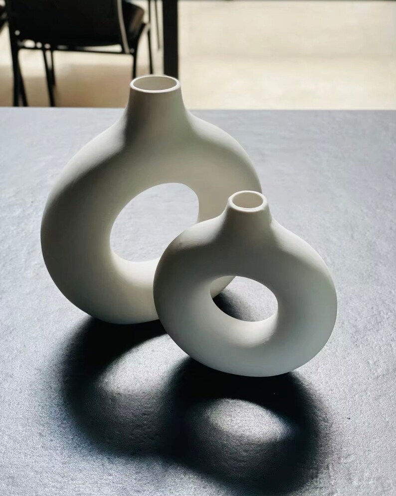 Nordic Circular Ceramic Vase Boho Donut Vase Scandinavian Round Home ...