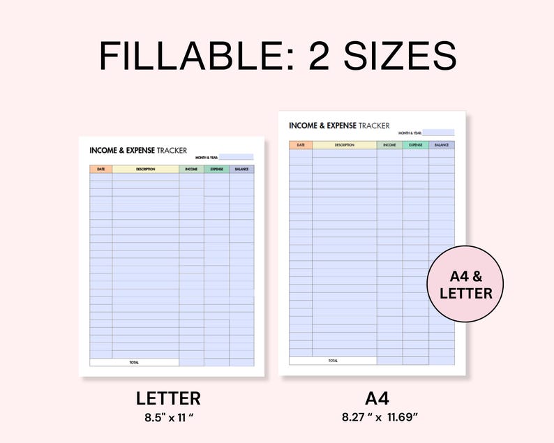 Income and Expense Tracker Printable and Fillable Monthly Spending ...