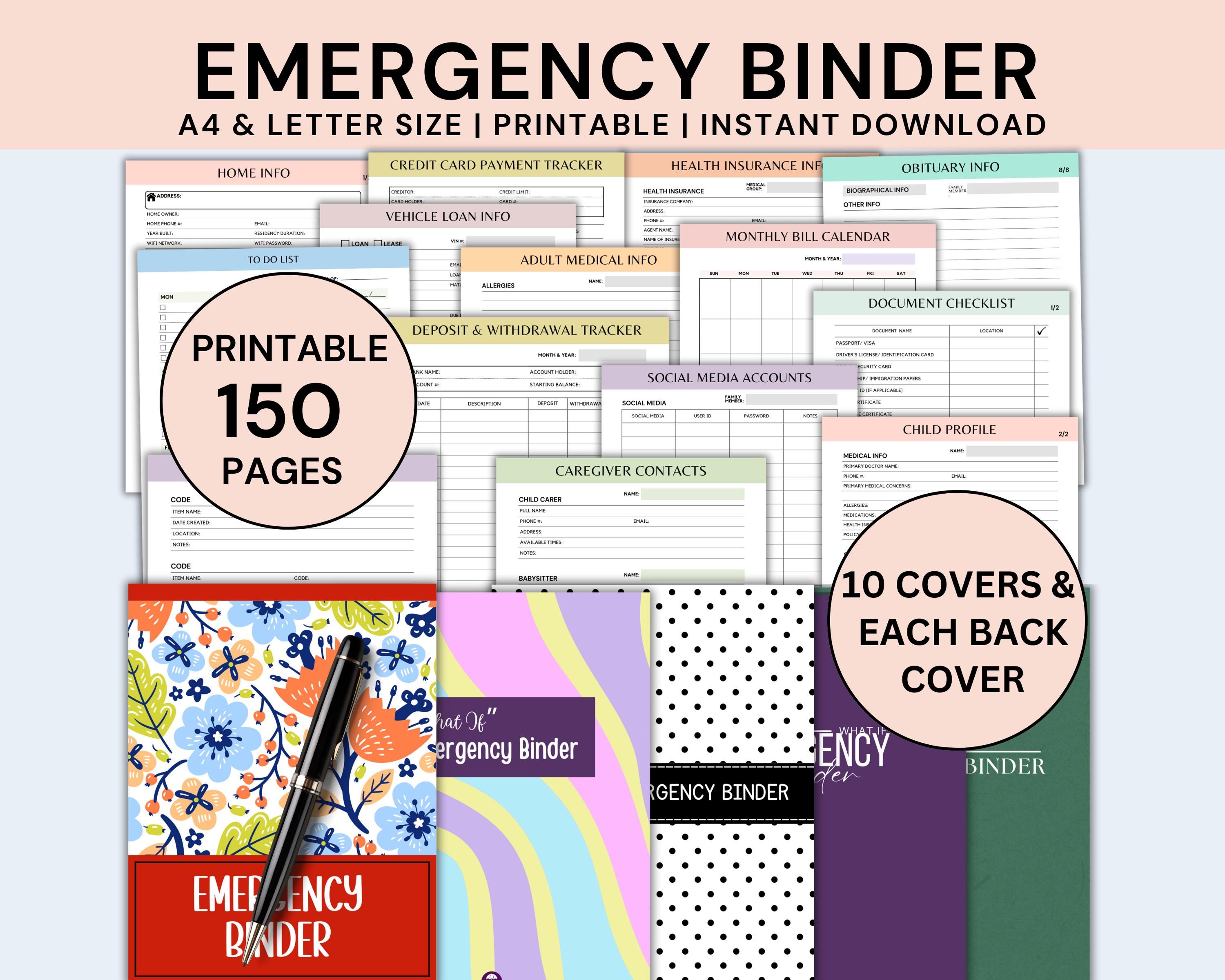 End of Life Planner Printable, Emergency Binder Planner, Just in Case ...
