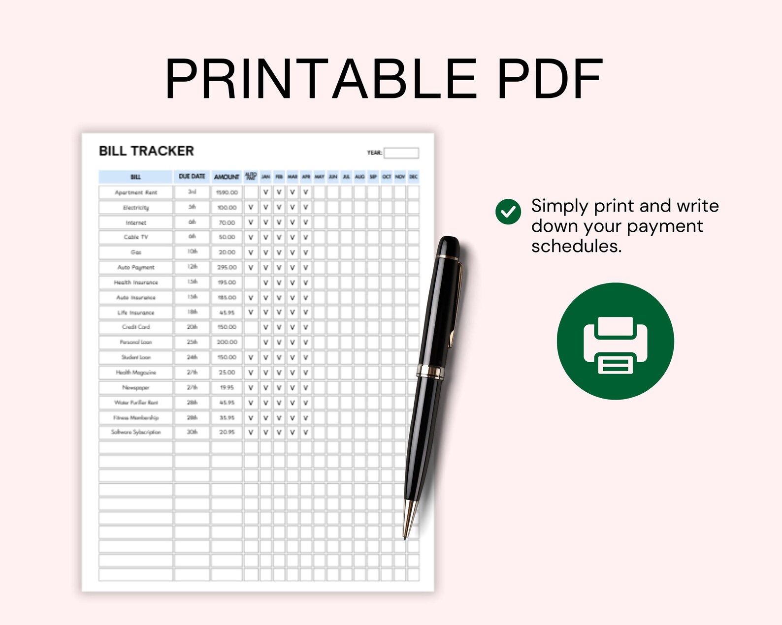 Bill Tracker Fillable Bill Payment Tracker Printable Personal Finance ...
