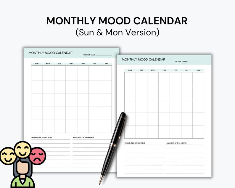 Mood Tracker Printable With Mood Journal Prompts Self Care Planner ...