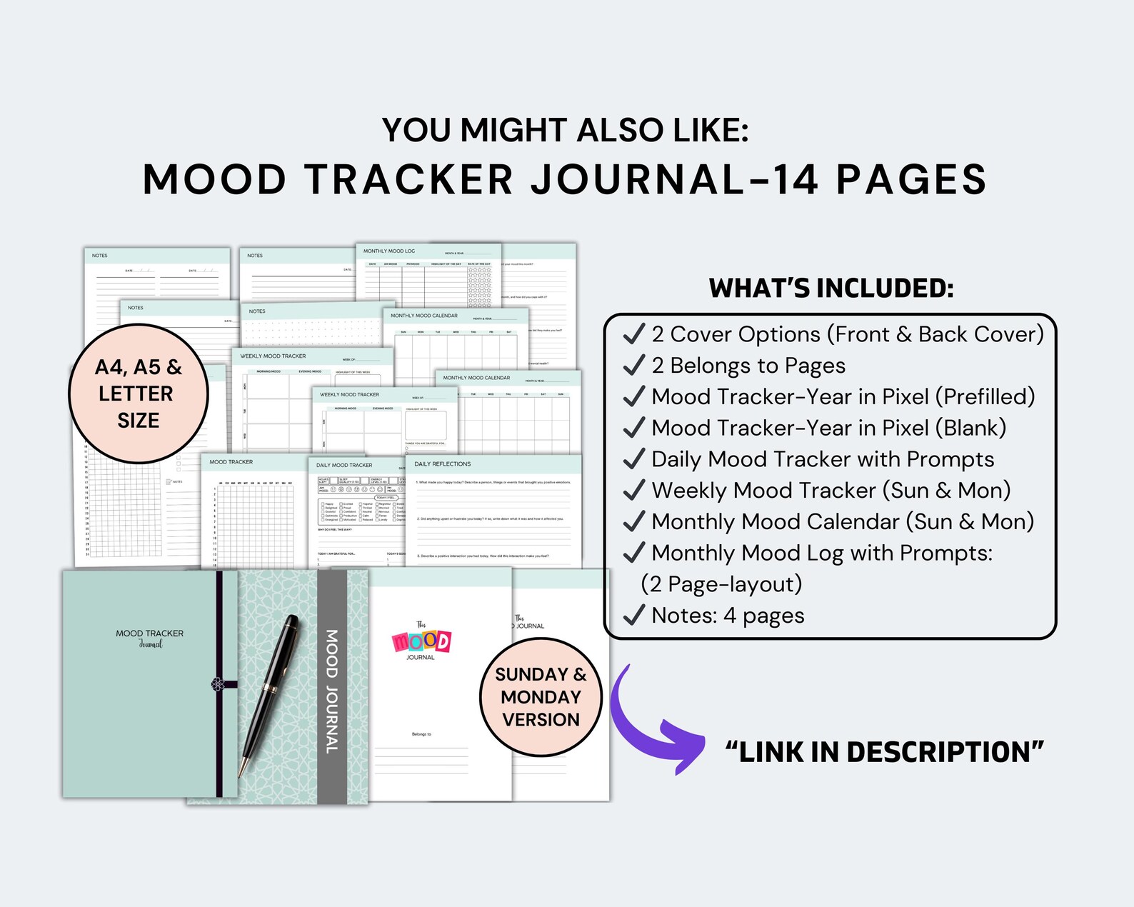 Mood Tracker Printable Mood Journal Prompts Daily Mental Health Planner ...