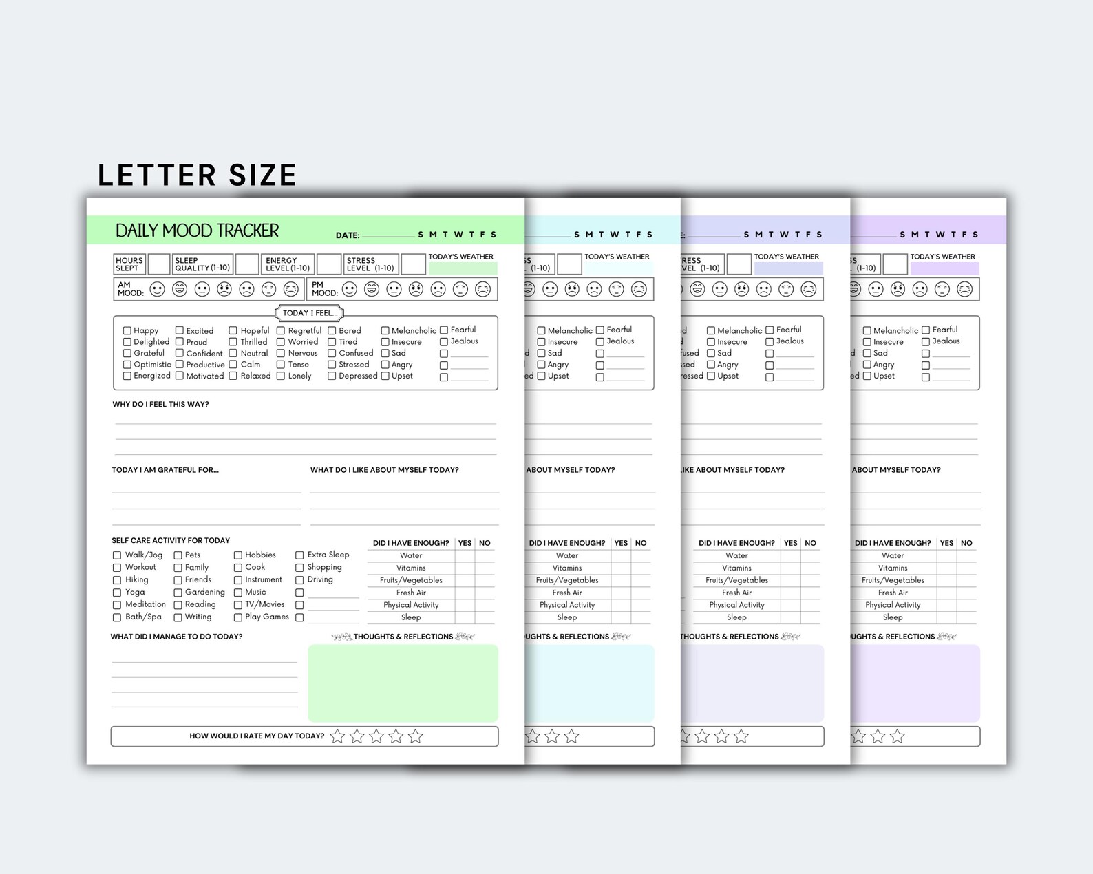 Mood Tracker Printable Mood Journal Prompts Daily Mental Health Planner ...