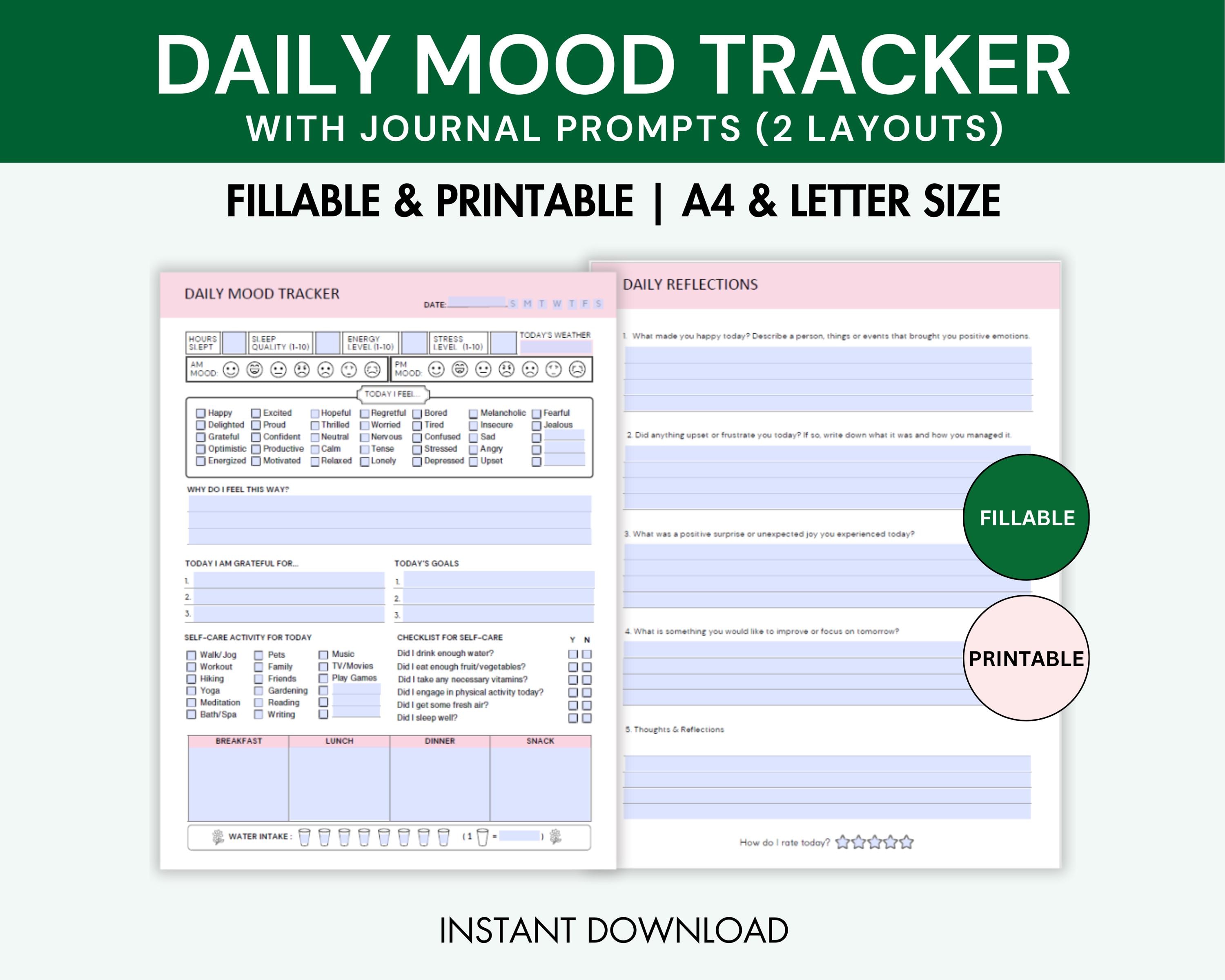 Mood Tracker Journal Fillable and Printable Journal Prompts Mood ...