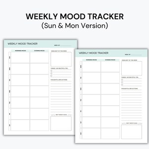 Mood Tracker Printable With Mood Journal Prompts Self Care Planner ...