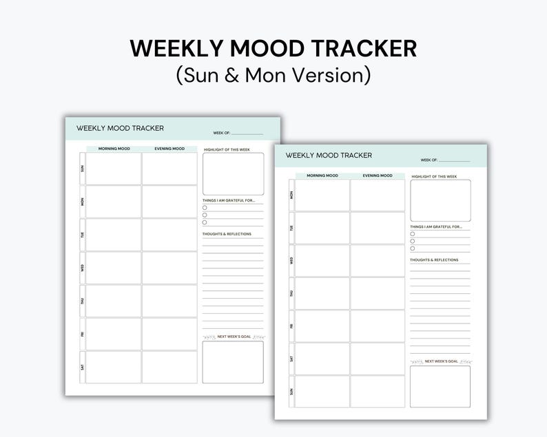 Mood Tracker Printable With Mood Journal Prompts Self Care Planner ...