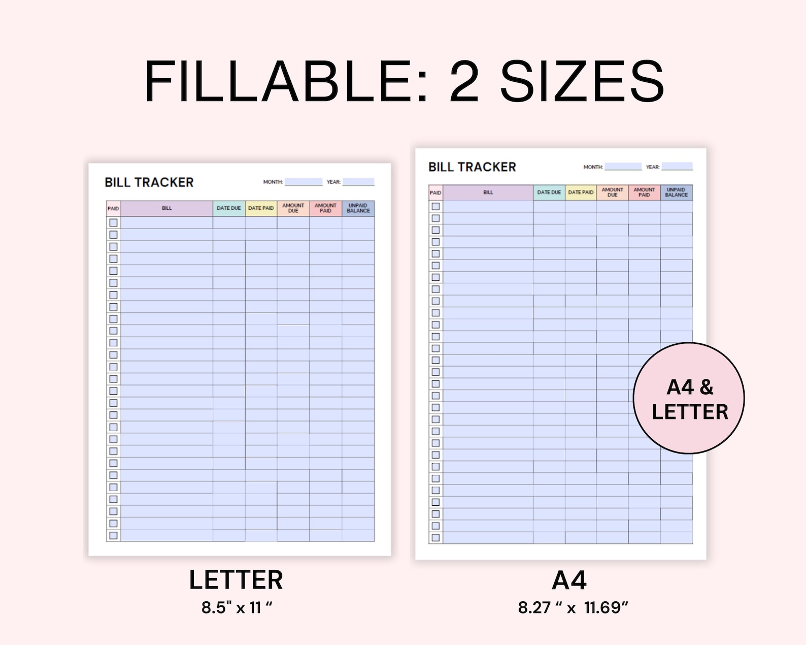 Bill Tracker Fillable Bill Payment Tracker Printable Bill Log Personal ...