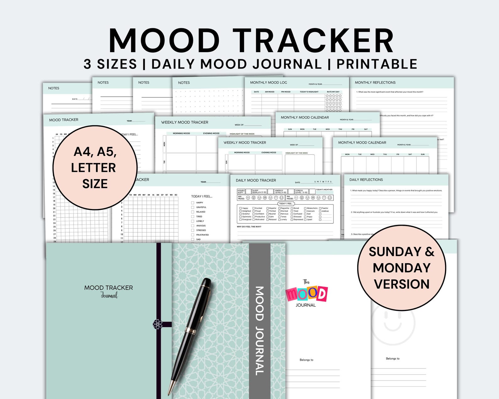 Mood Tracker Printable With Mood Journal Prompts Self Care Planner ...