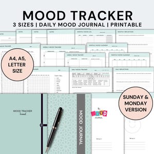 Mood Tracker Printable With Mood Journal Prompts Self Care Planner ...