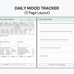 Mood Tracker Printable With Mood Journal Prompts Self Care Planner ...