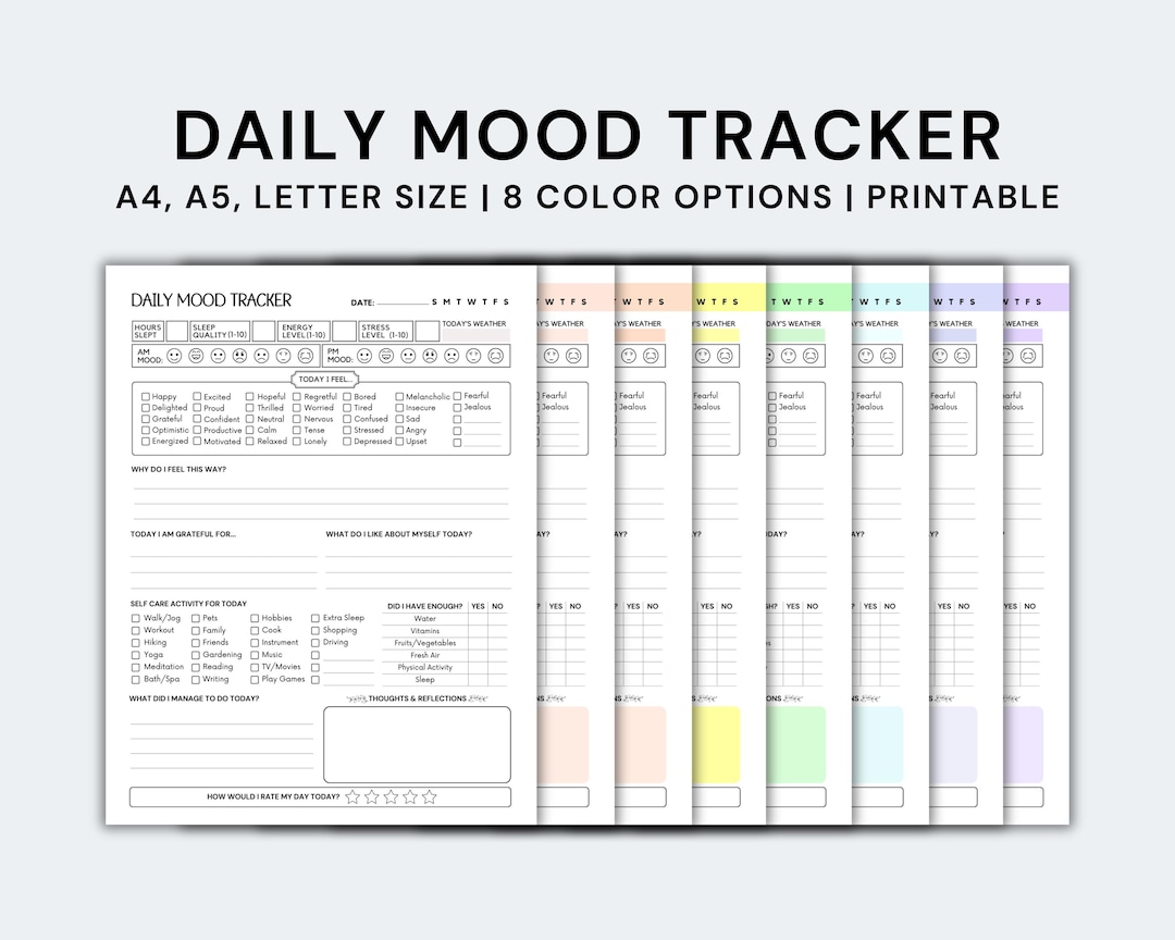 Mood Tracker Printable Mood Journal Prompts Daily Mental Health Planner ...