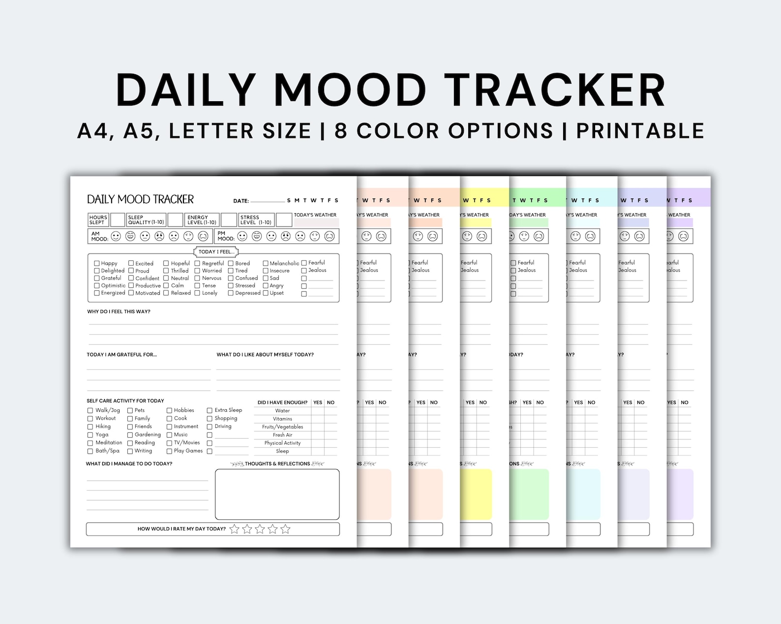 Mood Tracker Printable Mood Journal Prompts Daily Mental Health Planner ...