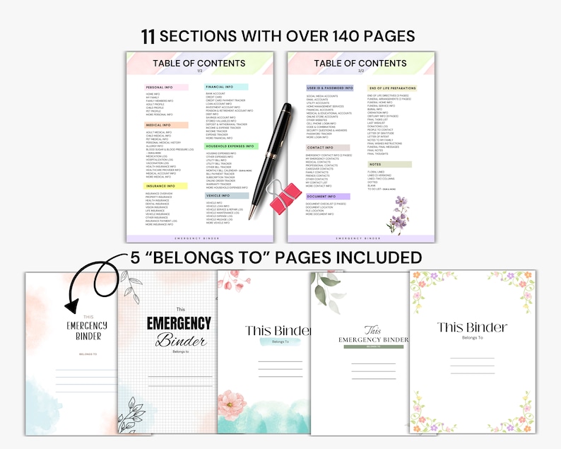 End of Life Planner Printable, Emergency Binder Planner, Just in Case ...
