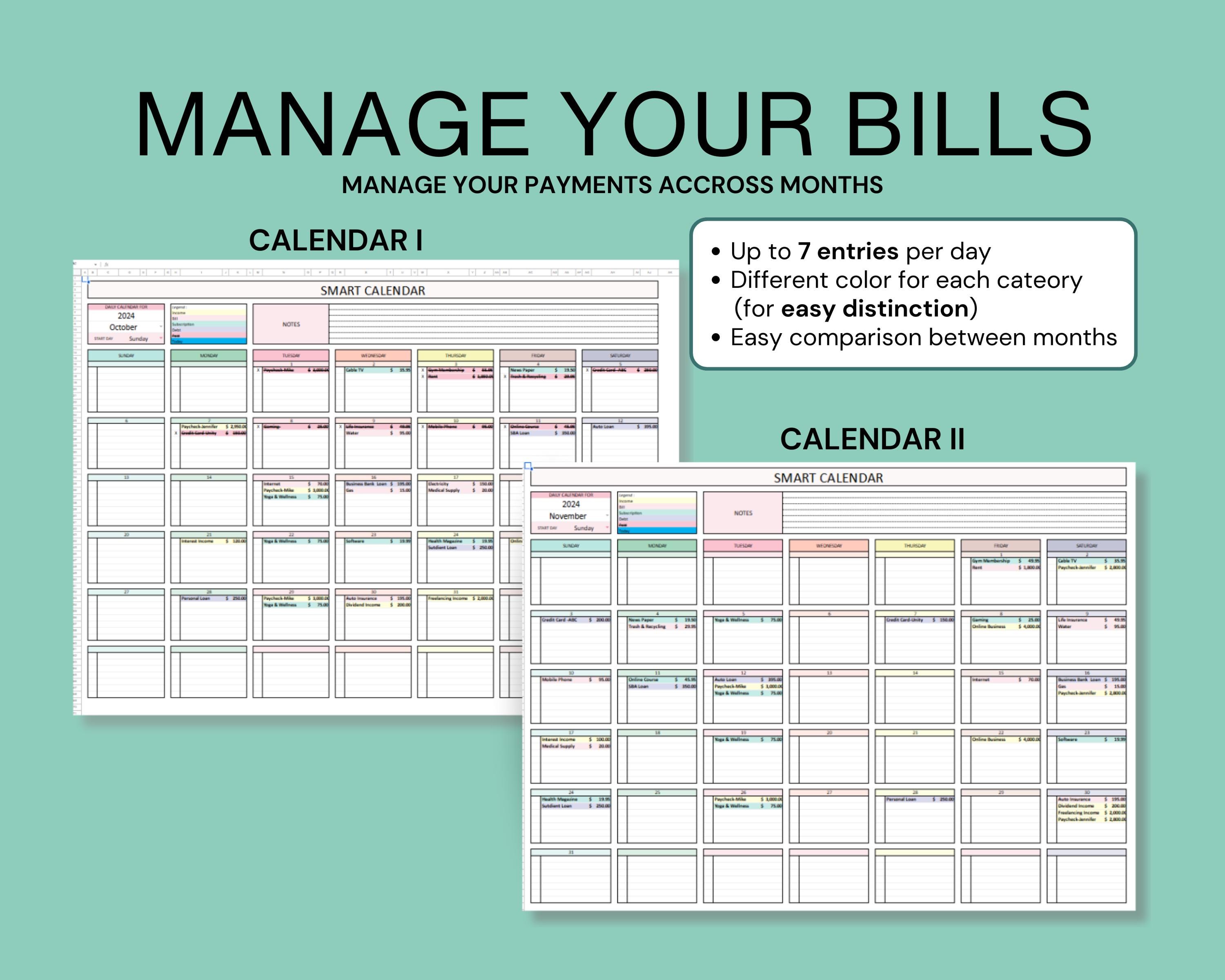 Bill Calendar Spreadsheet Bill Tracker Google Sheets Bill Planner ...