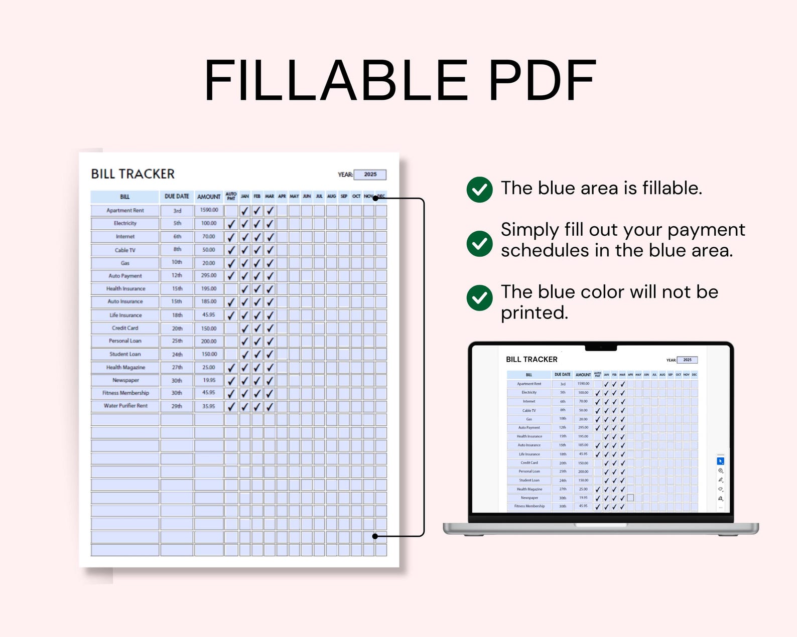 Bill Tracker Fillable Bill Payment Tracker Printable Personal Finance ...