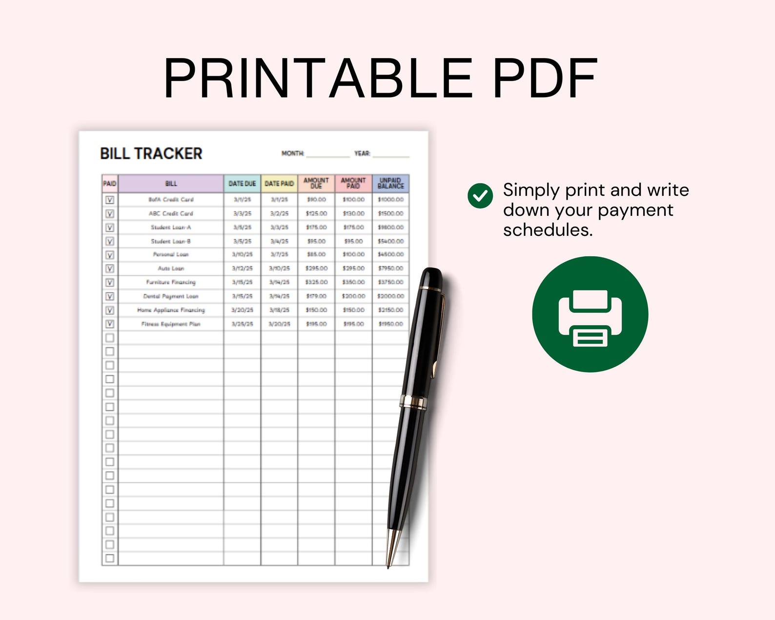 Bill Tracker Fillable Bill Payment Tracker Printable Bill Log Personal ...