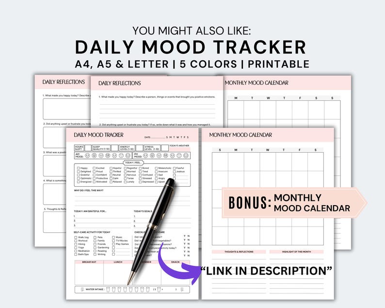 Mood Tracker Printable With Mood Journal Prompts Self Care Planner ...