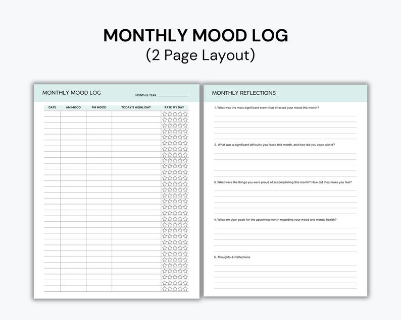Mood Tracker Printable With Mood Journal Prompts Self Care Planner ...