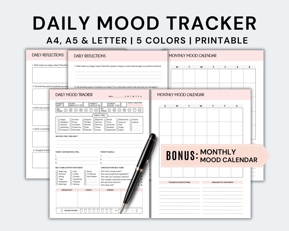 Mood Tracker Journal Printable Mood Journal Prompts for Mental Health ...