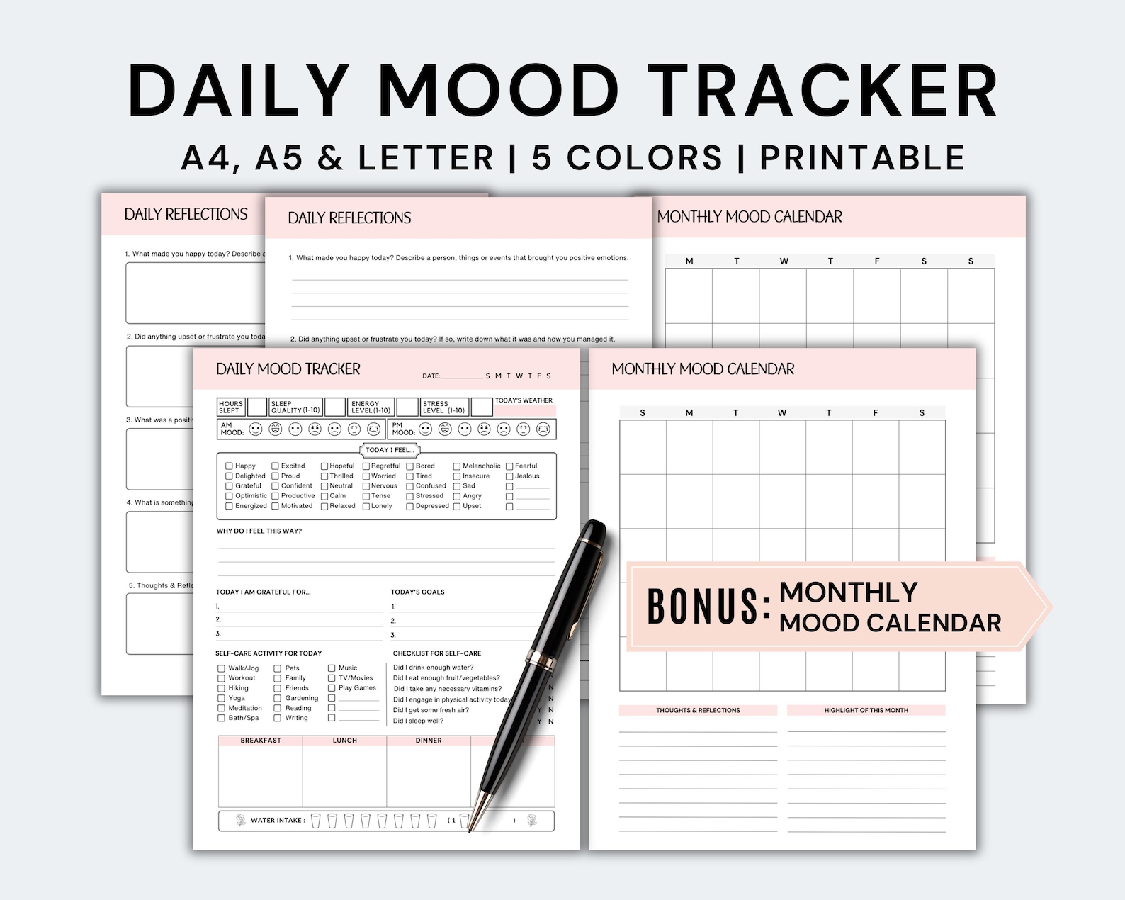 Mood Tracker Journal Printable Mood Journal Prompts for Mental Health ...