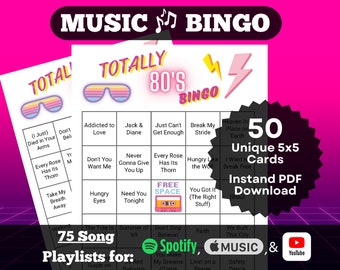 Music Bingo: 90's Bingo. music Hits From the 1990's, 50 Unique Cards ...