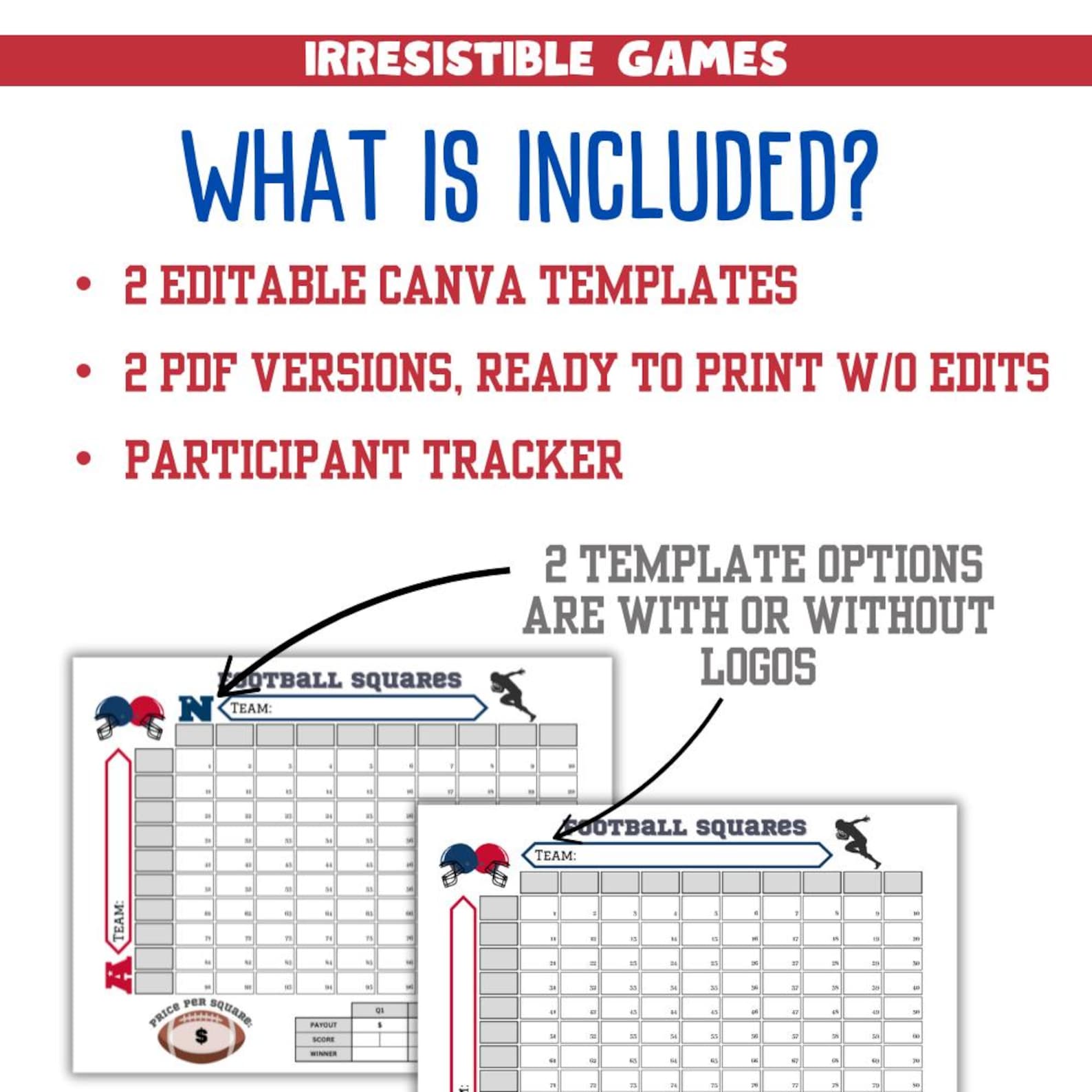 Football Squares Editable Template, 100 Super Big Game Squares ...