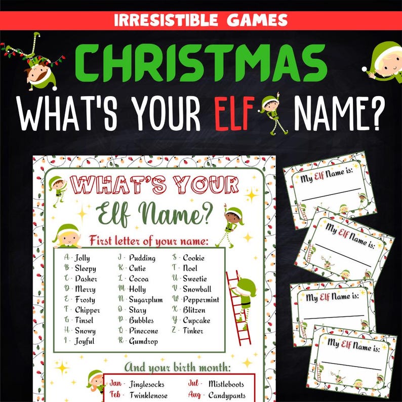 Christmas What's Your Elf Name Game + Name Tags | Christmas Name Game ...