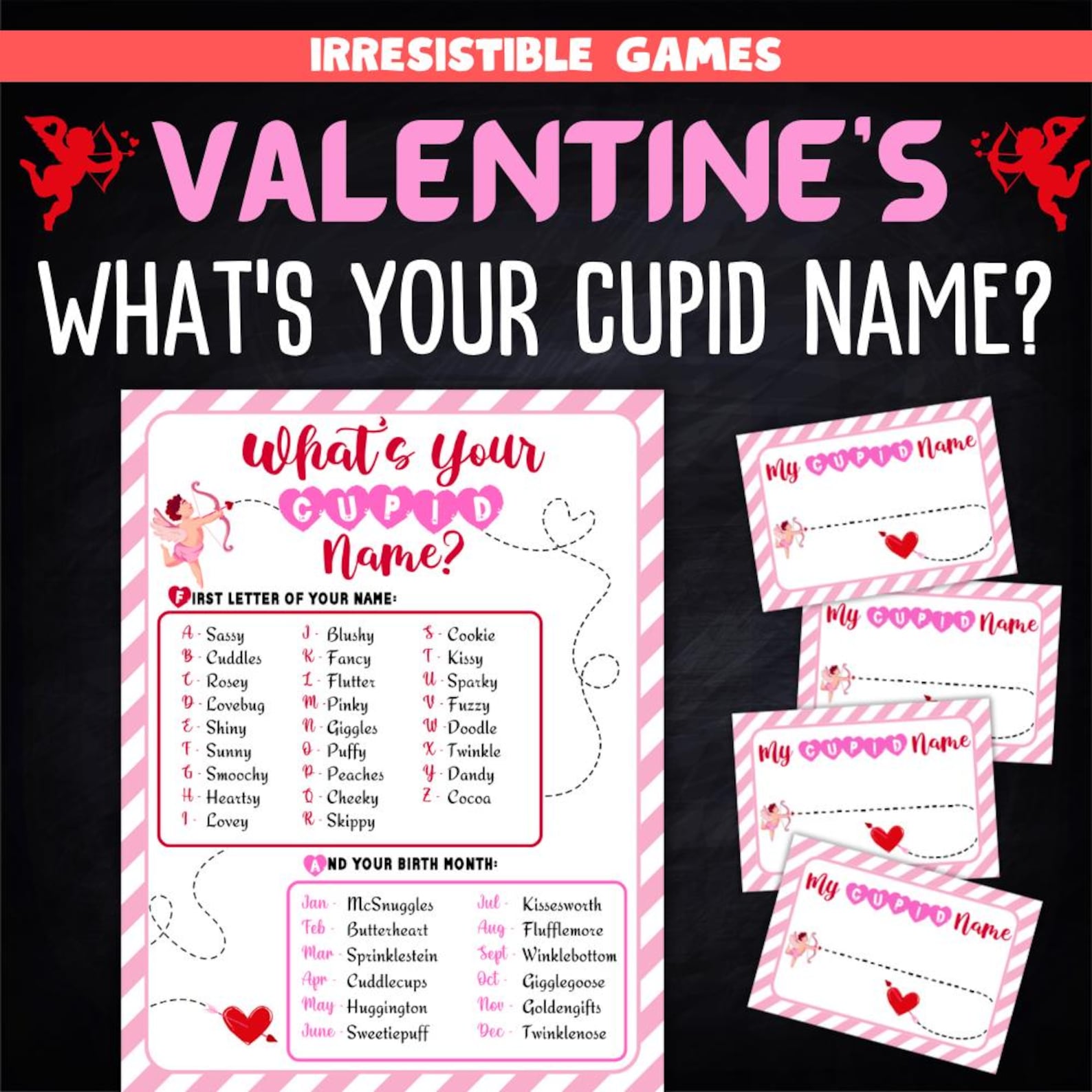 Valentine's What's Your Cupid Name Game + Name Tags | Galentine's Name ...