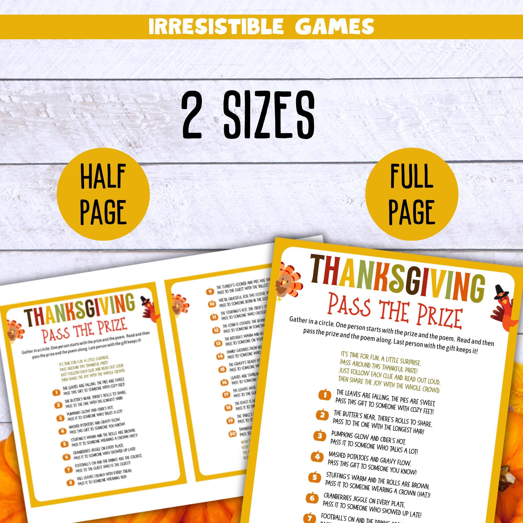 Thanksgiving Pass the Prize, Gift Passing Game, Pass the Gift Poem ...