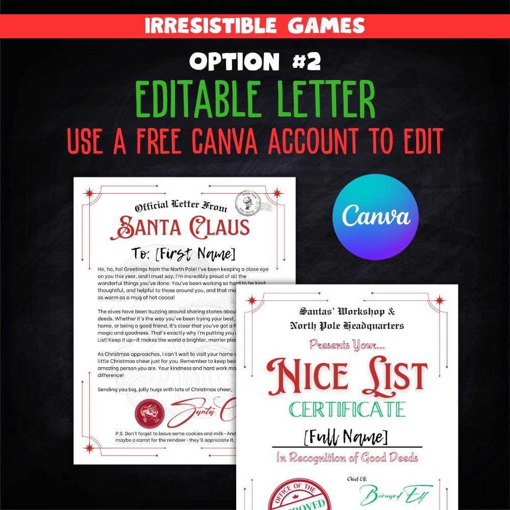 Editable Letter From Santa and Nice List Certificate | Santa Christmas ...