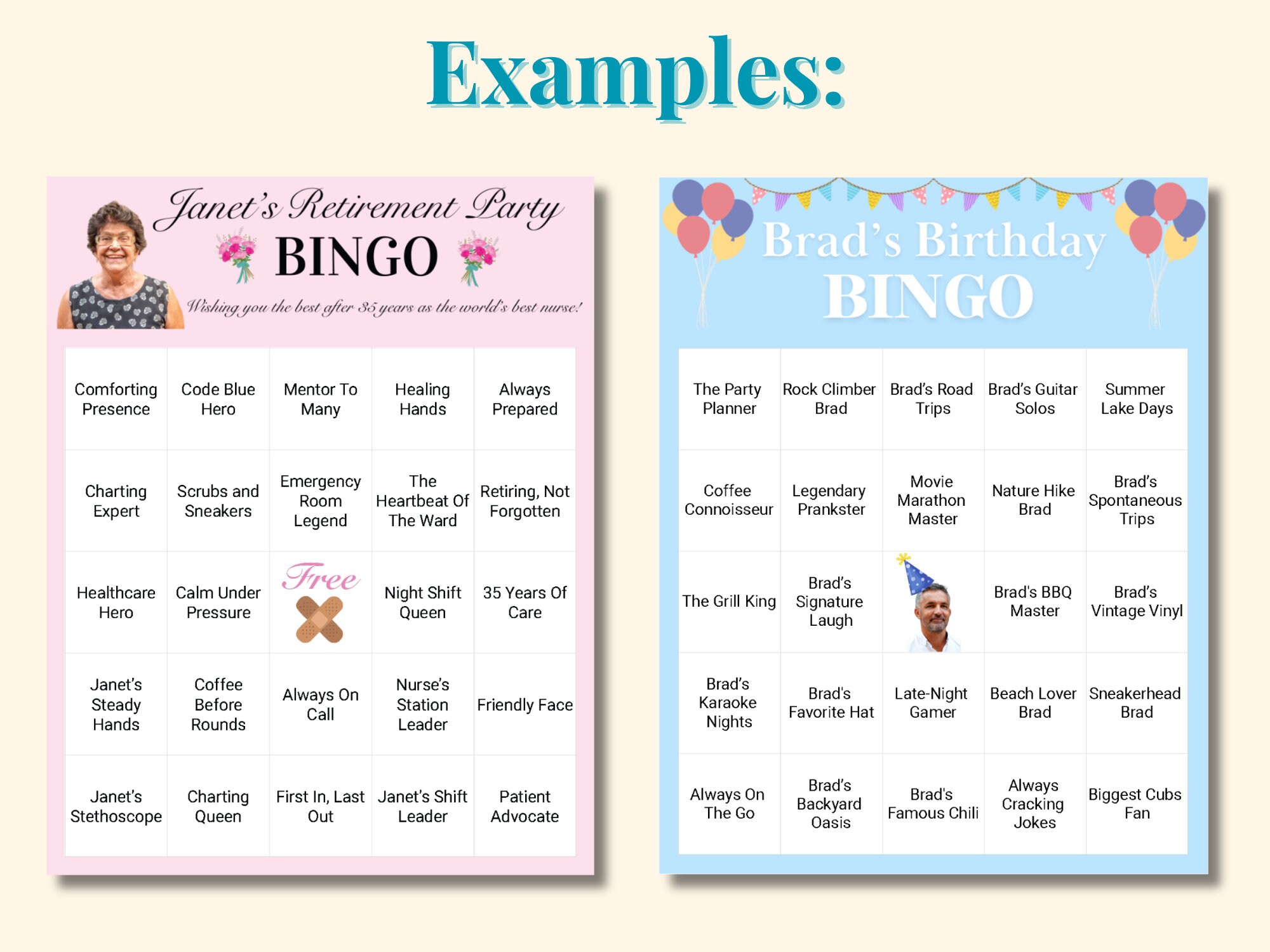 150 Custom Bingo Cards. Personalized With Photos and 30 Bingo Clues of ...