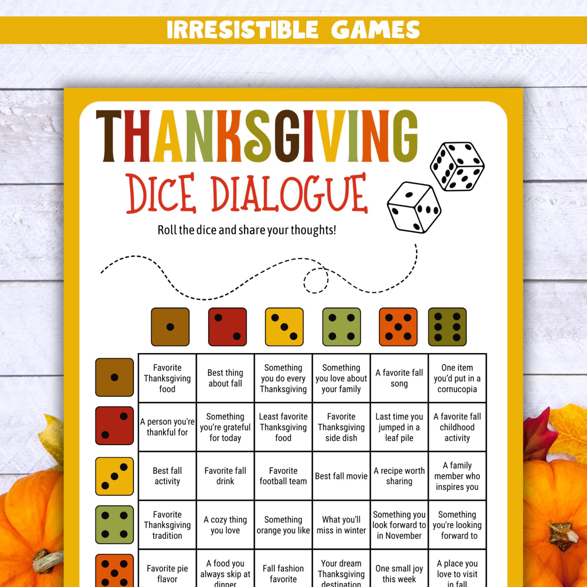 Thanksgiving Dice Dialogue, Conversation Starter Game, Friendsgiving ...