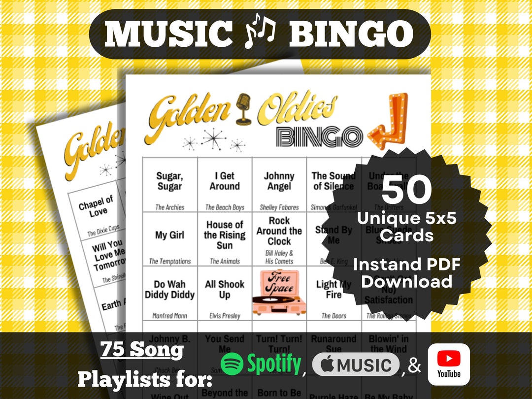 Music Bingo: Golden Oldies Bingo. 50's and 60's Classic Songs. 50 Cards ...