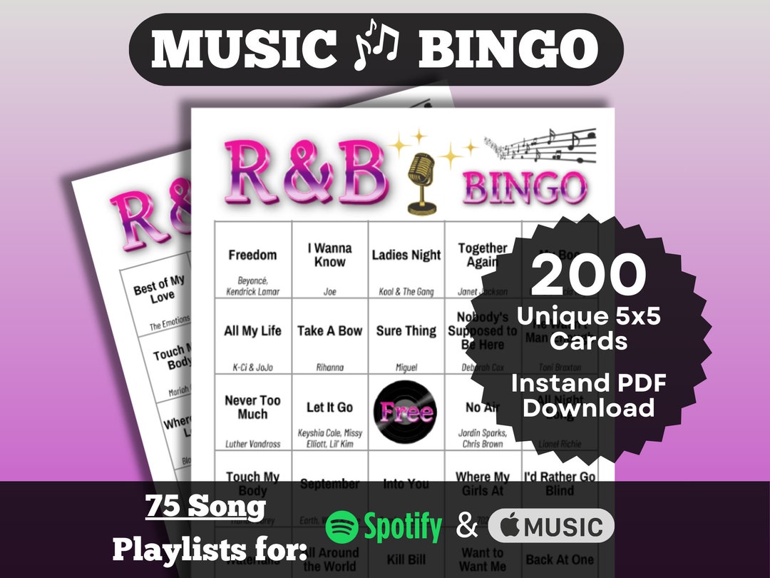 Music Bingo: R&B Soul Songs Bingo. 200 Card Set. Hits From Across the ...