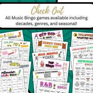 Music Bingo: Famous Movie Songs (movie Bingo, 300 Card Set, Instant PDF ...