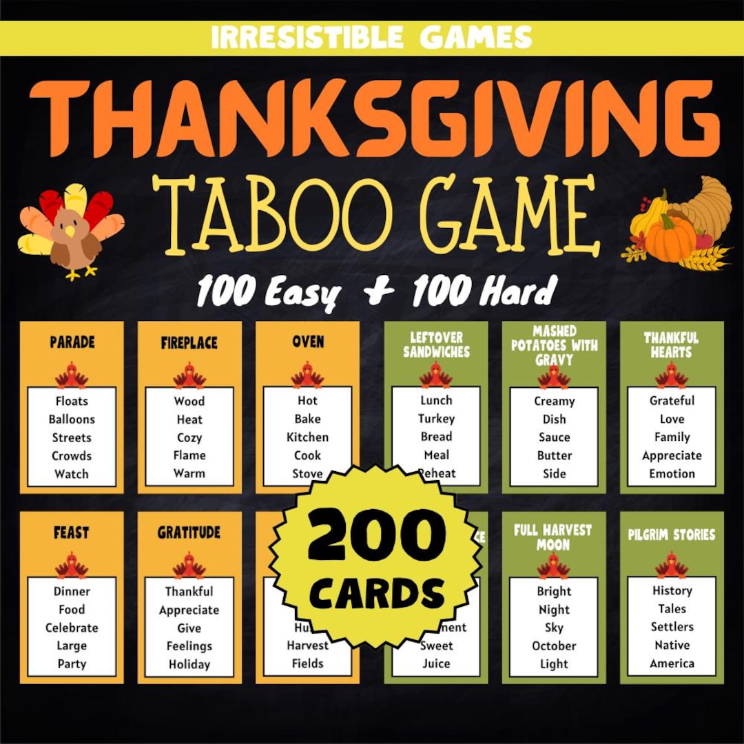 Thanksgiving Taboo Game | Forbidden Words Family Thanksgiving Game ...