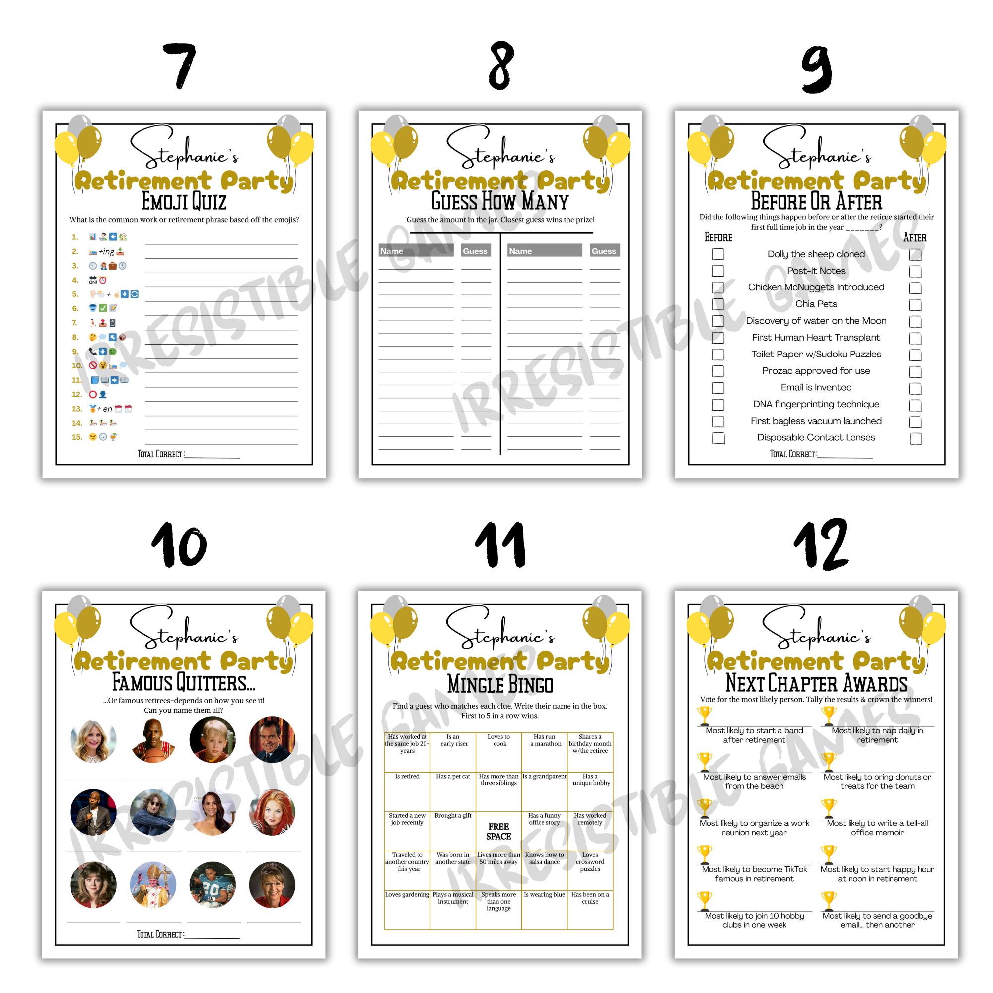Editable Retirement Game Bundle | Printable Retirement Party Games ...