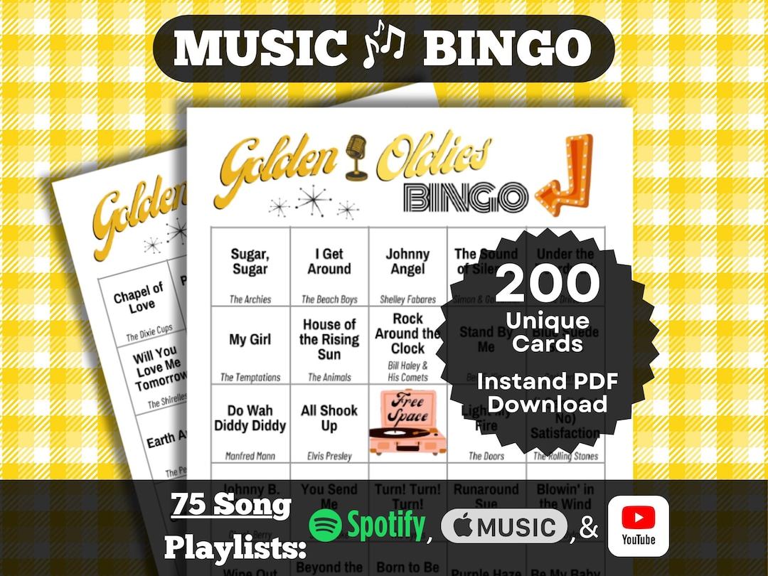 Music Bingo: Golden Oldies Bingo. 50's and 60's Classic Songs. 200 ...