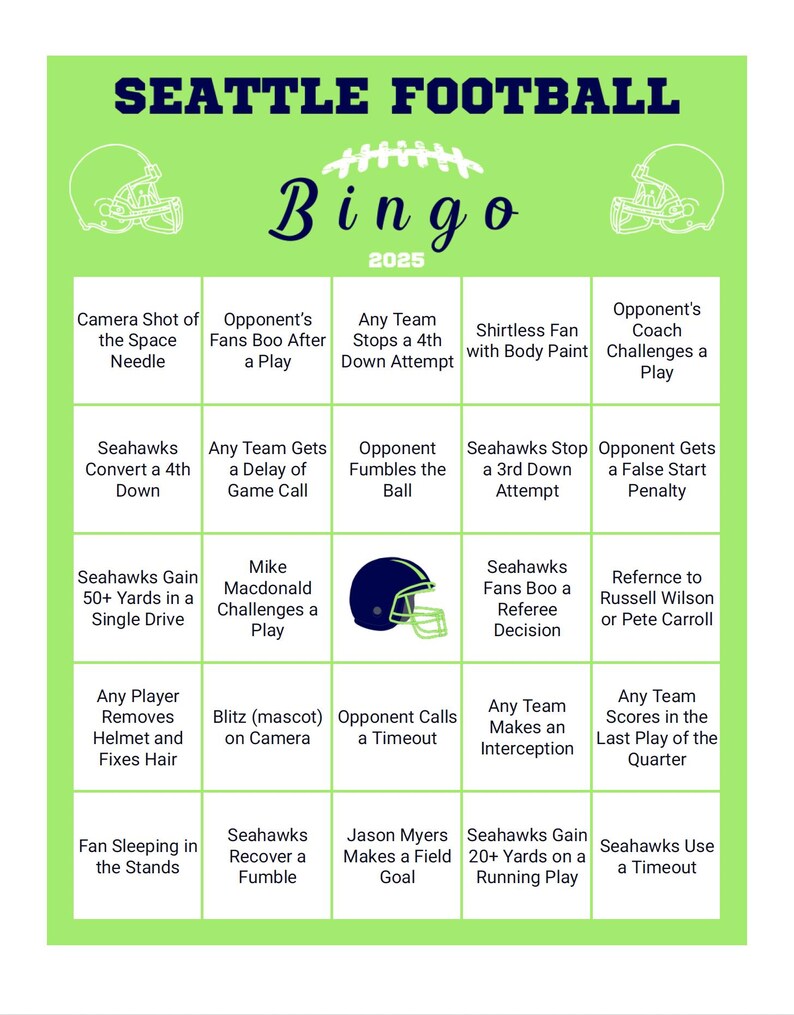 2025 Seattle Football Bingo: 30 Unique Game Cards (instant Download) - Etsy