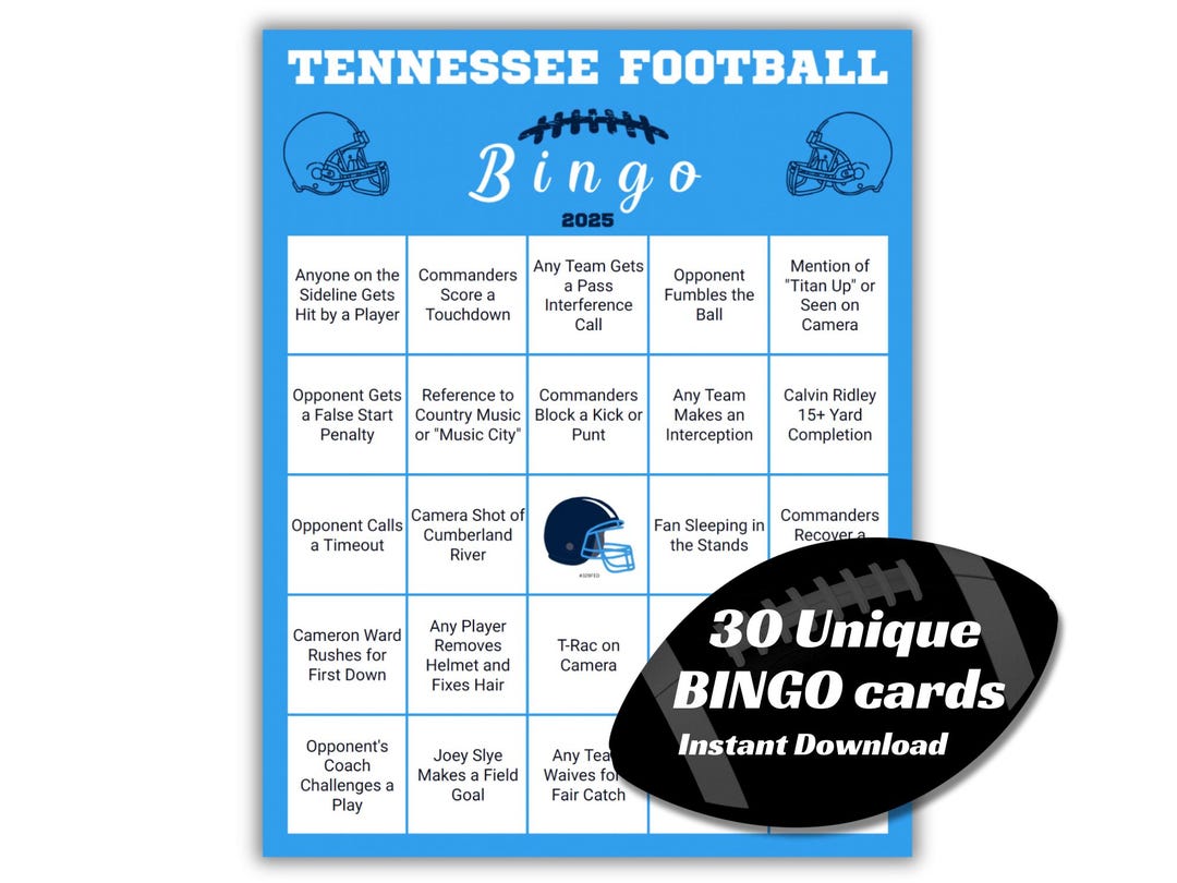 2025 Tennessee Football Bingo: 30 Unique Game Day Cards (instant ...
