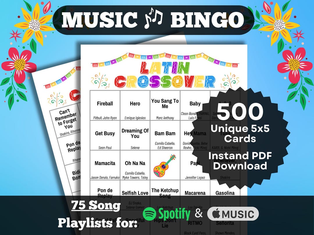 Crossover Latin Songs Bingo. Music Bingo With Latin Artists That Broke ...