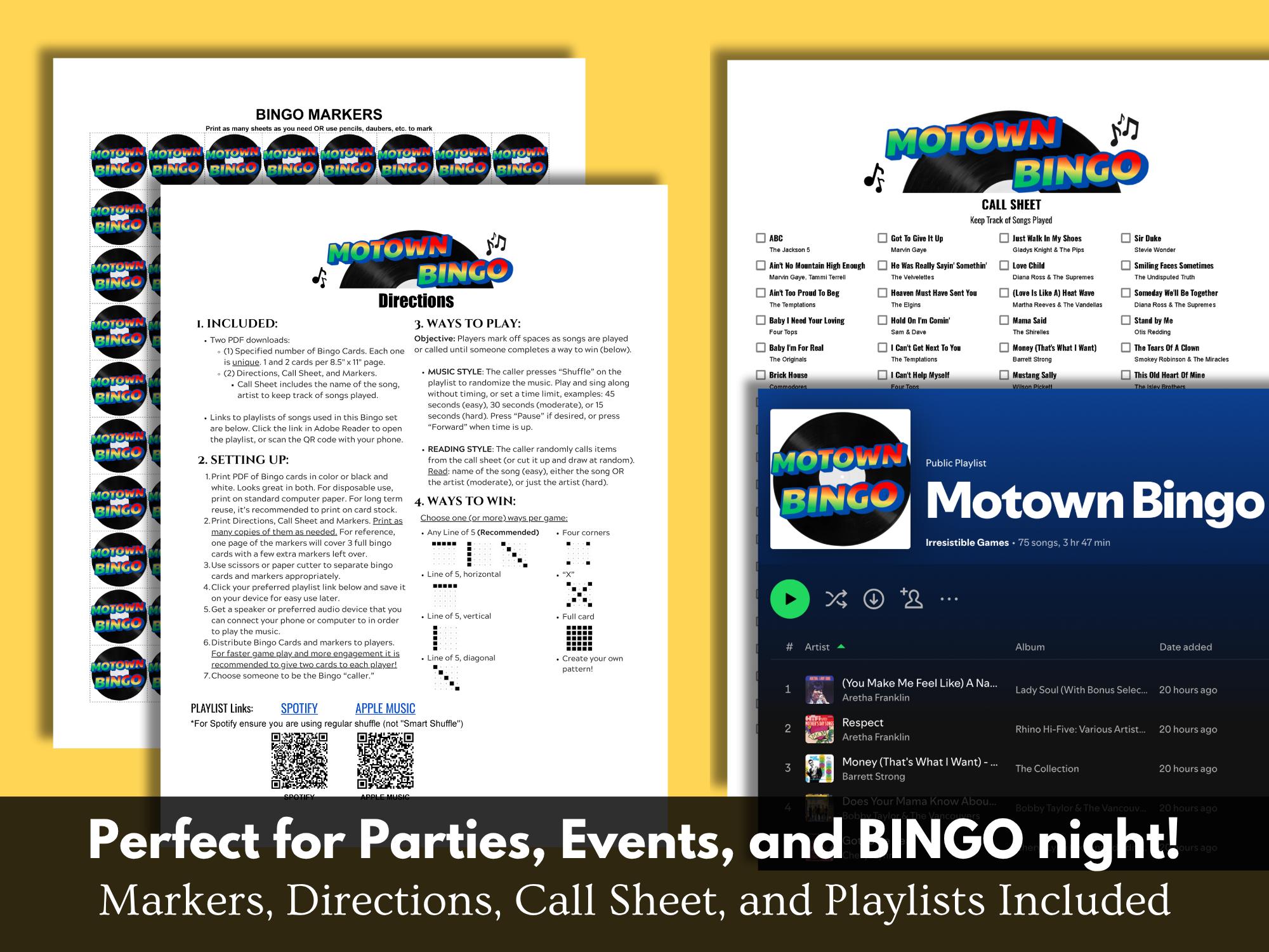 Motown Music Bingo Game | Oldies Music Bingo | 60s and 70s Motown Songs ...