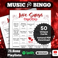 50 Love Songs Music Bingo Game With Spotify Playlist Printable Digital ...