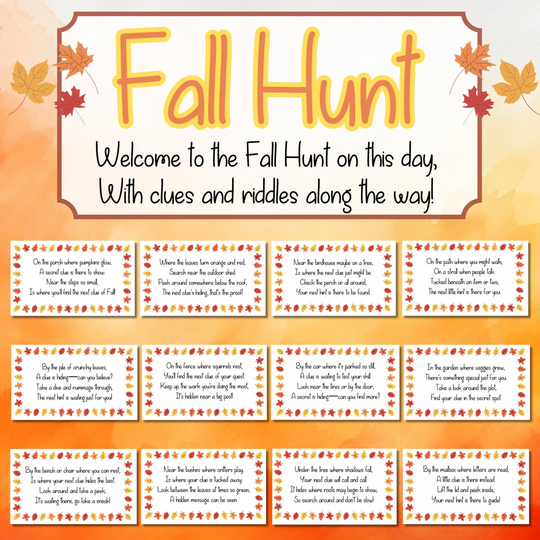 Outdoor Fall Kids Scavenger Hunt. 12 Clues Included With This Festive ...