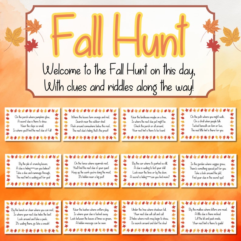 Outdoor Fall Kids Scavenger Hunt. 12 Clues Included With This Festive ...