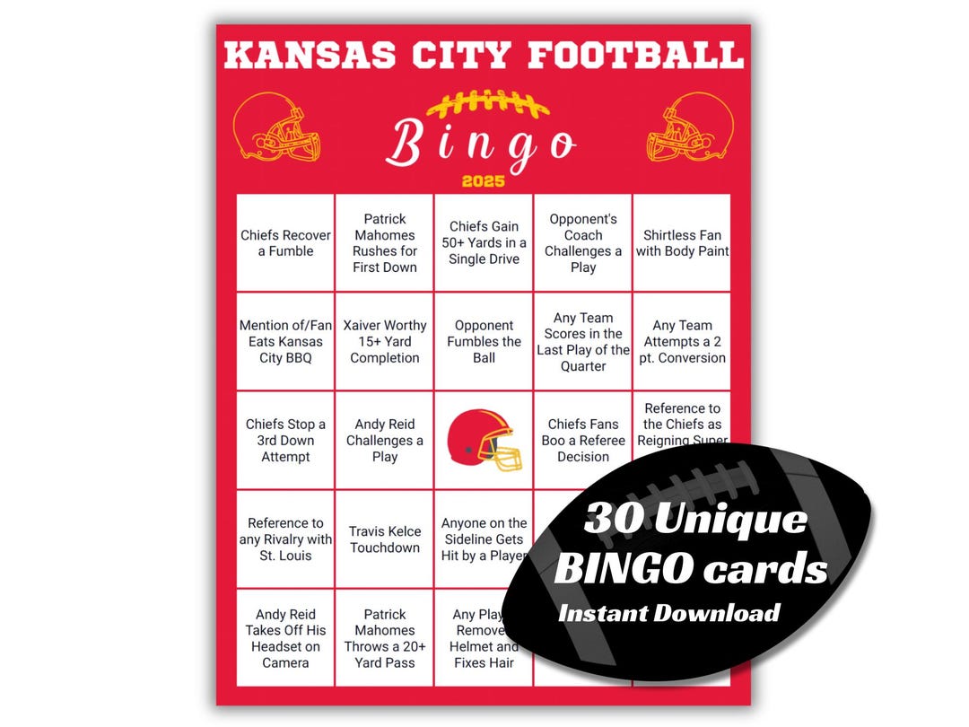 2025 Kansas City Football Bingo | Go Chiefs | 30 Unique Cards | Instant ...