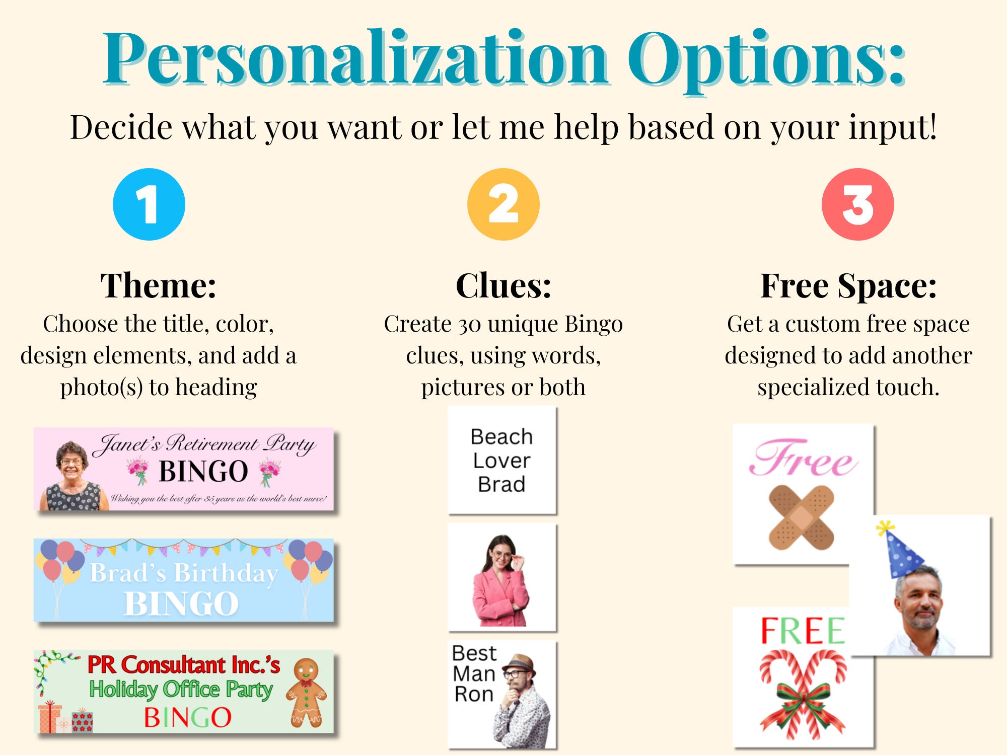 150 Custom Bingo Cards. Personalized With Photos and 30 Bingo Clues of ...