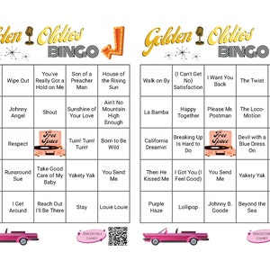 Music Bingo: Golden Oldies Bingo. 50's and 60's Classic Songs. 50 Cards ...
