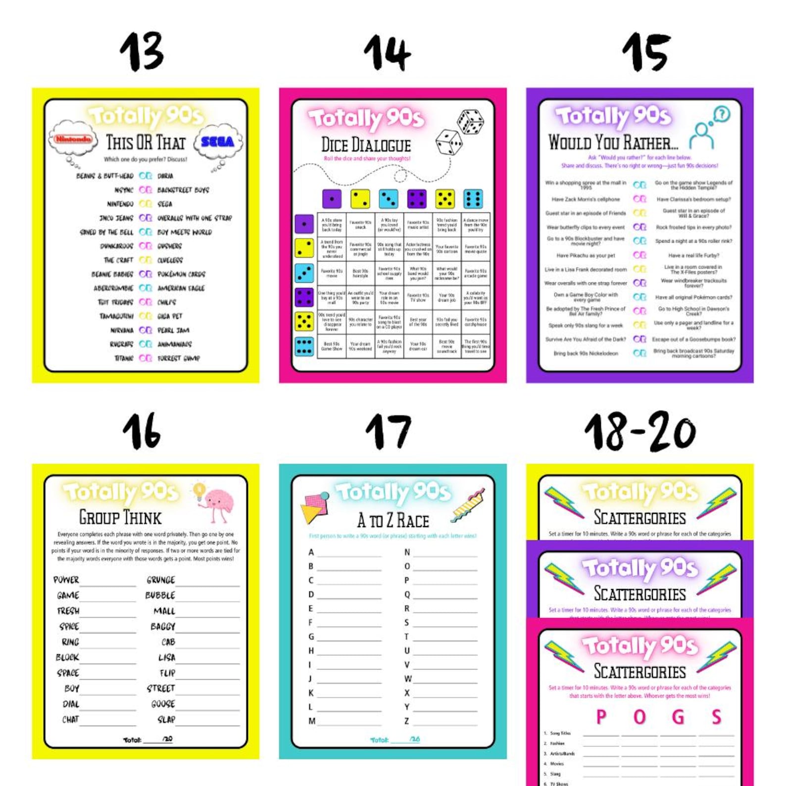 90s Game Bundle | Printable 90s Trivia Games | 90's Party Games and ...