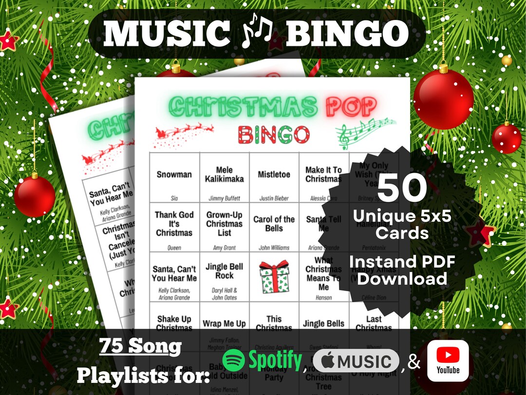 Music Bingo: Christmas Pop. Your Favorite Current Holiday Hits. 50 ...
